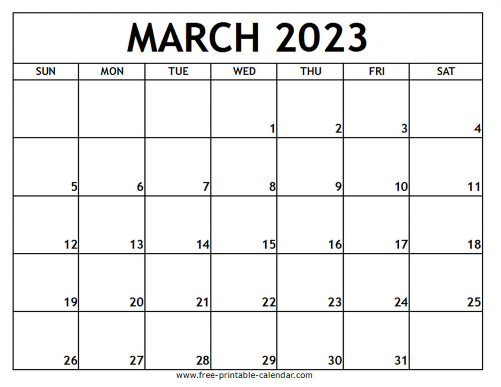 march 2023 calendar printable free - FREE Printable HQ