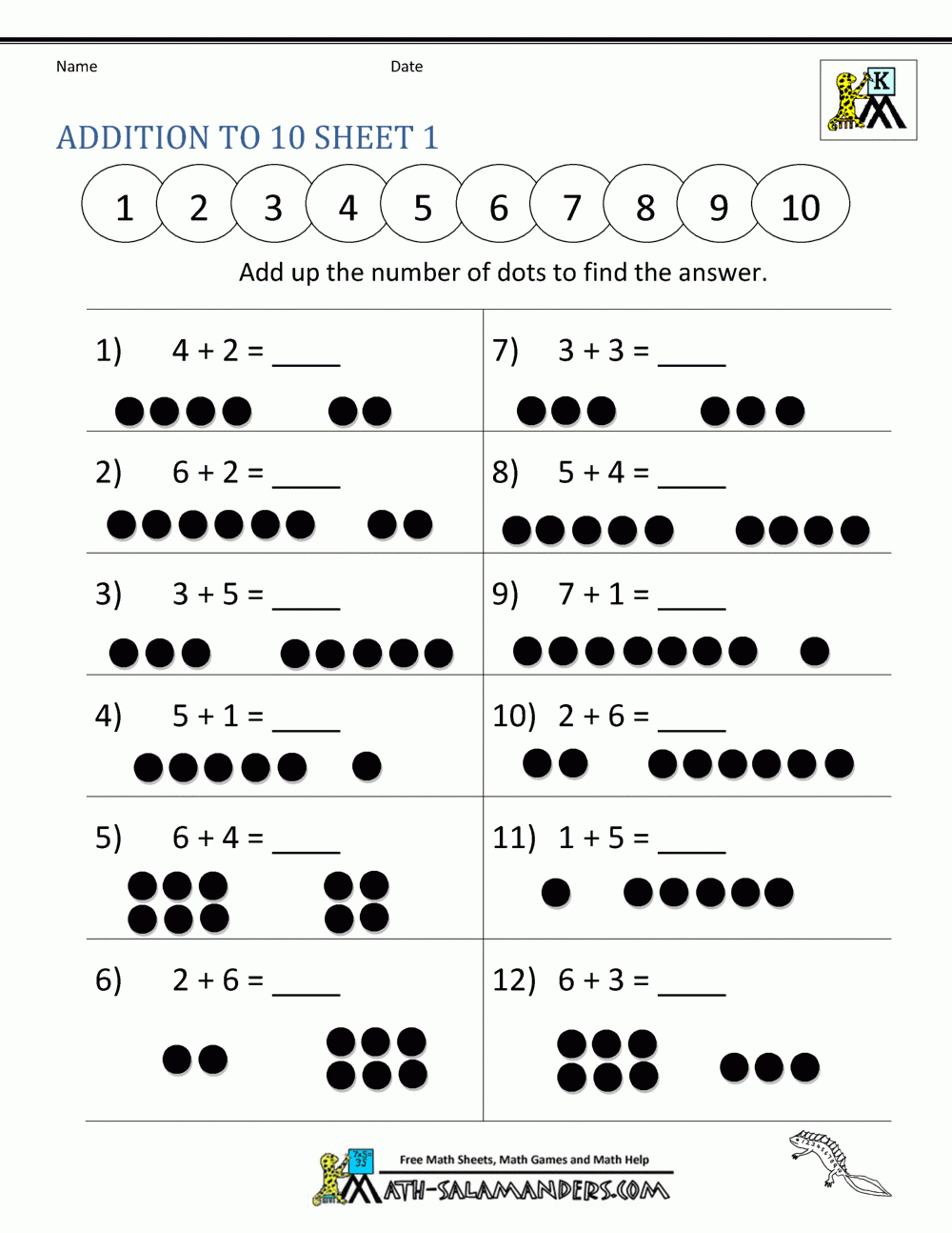Printable Adding to 10 Worksheet | FREE Printable HQ