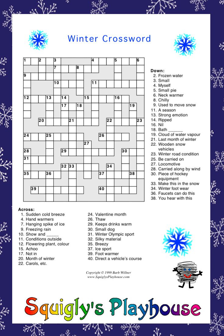 Winter Crossword Puzzle Free Printable | FREE Printable HQ