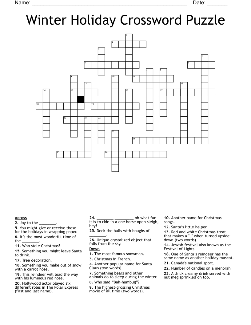Holiday Crossword Printable | FREE Printable HQ