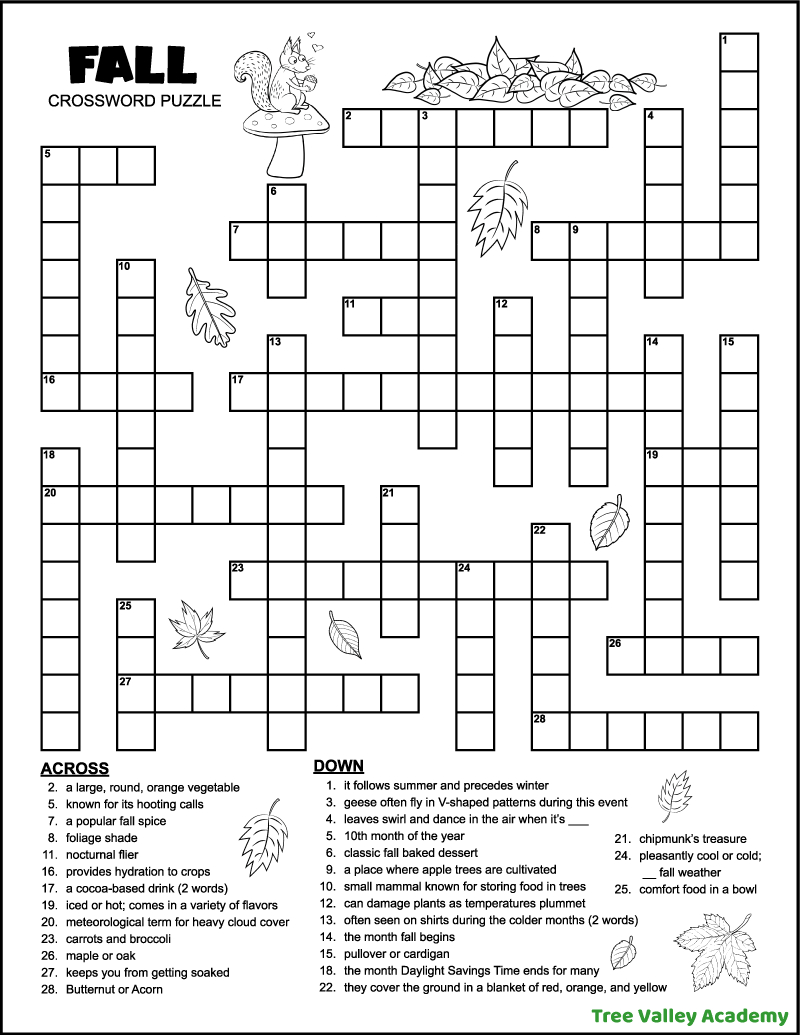 Fall Crossword Printable | FREE Printable HQ