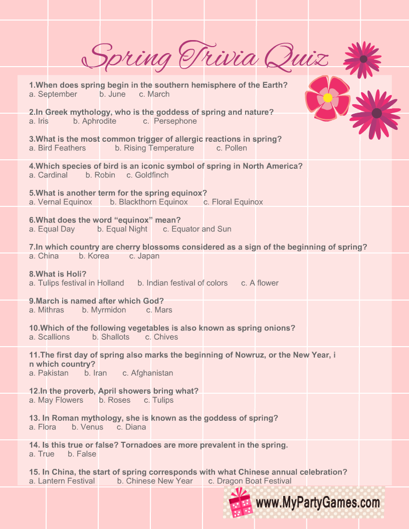 Springtime Trivia Questions and Answers Printable | FREE Printable HQ