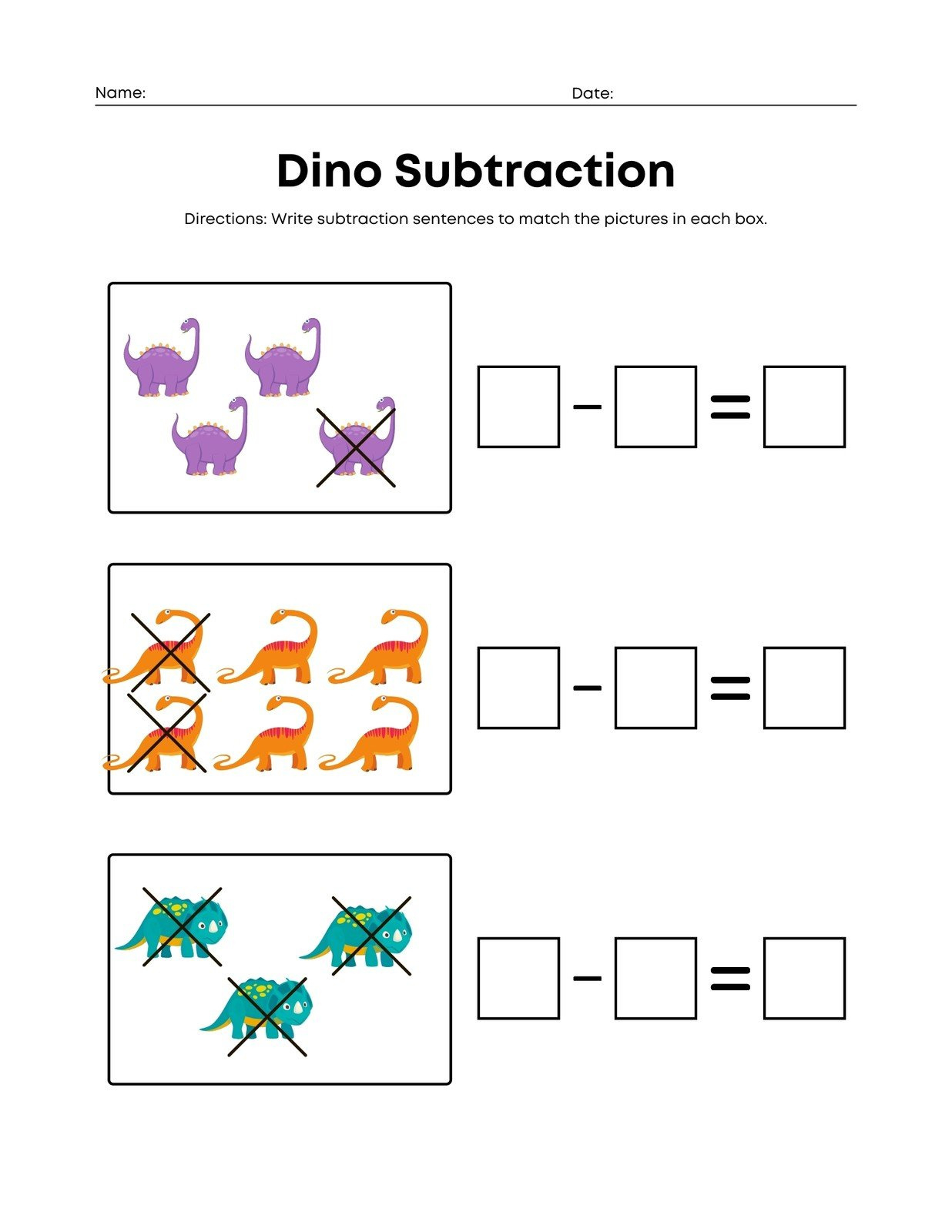 Dinosaur Subtract and Match Worksheet | FREE Printable HQ