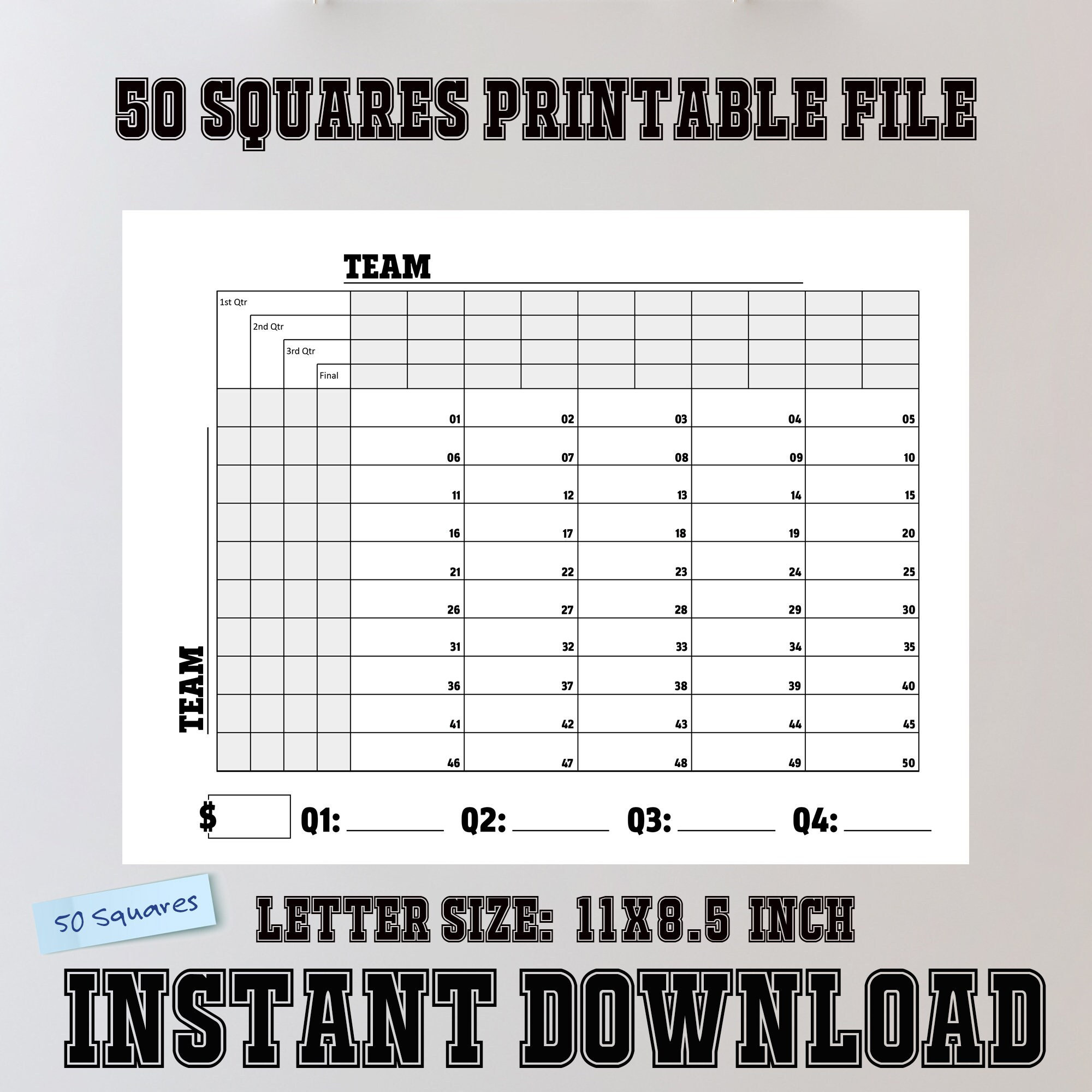 Printable 50 Square Super Bowl Grid | FREE Printable HQ